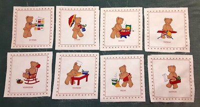 Bears DAYS OF THE WEEK Cut Quilt Blocks Fabric Sewing Craft MY WEEK ...