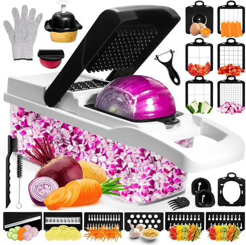 Vegetable Chopper 26-In-1 Multi-Functional Slicer with Container, White ...