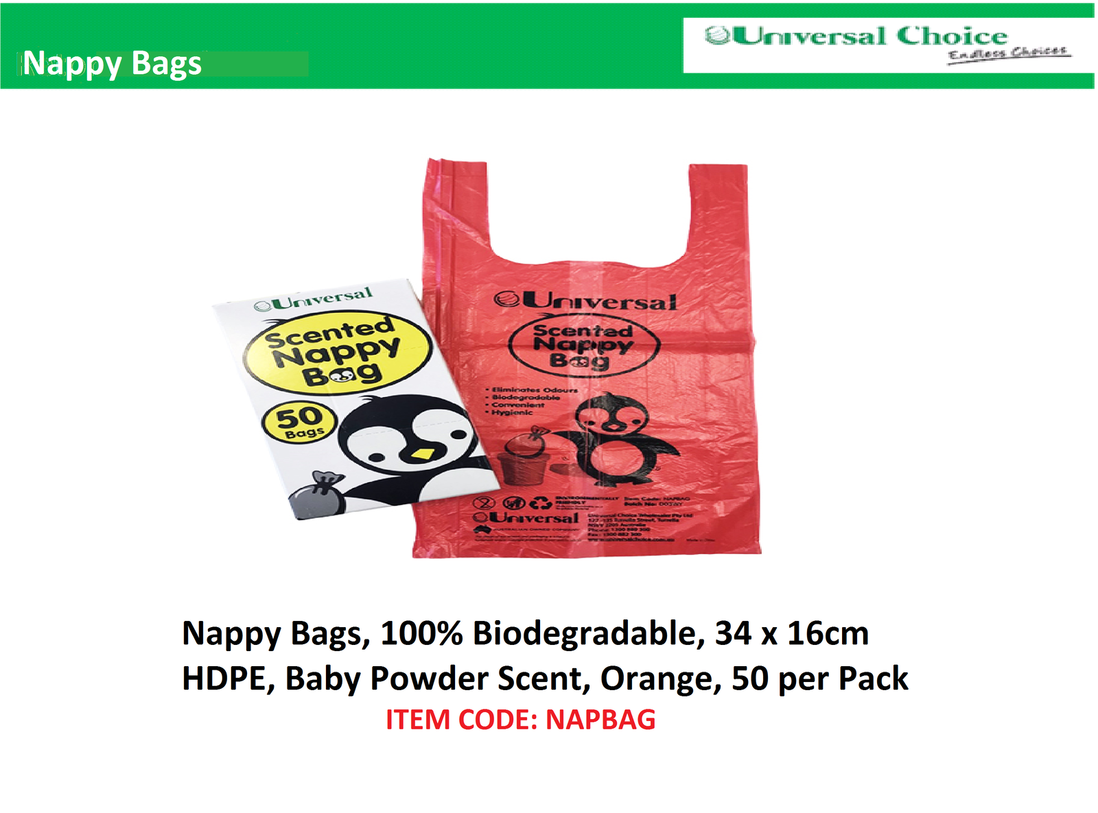 7 x Universal Nappy Bags 100% Biodegradable 34x16cm HDPE Baby Powder ...