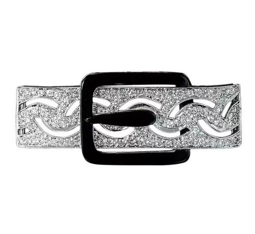 Art Deco Style Lab-Created White Diamond Black Enamel Belt Buckle ...