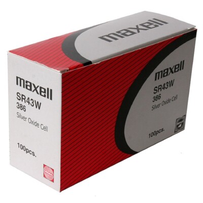 Box of 100 Maxell 386 SR43W SR43 V386 D386 260 H Watch Battery EXP 2027 ...