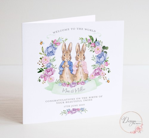 PERSONALISED PETER RABBIT Twin New Baby Card - Baby Boy and Girl | eBay
