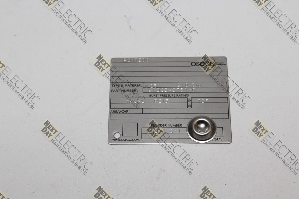 Oseco, STD25-3750-C, RD17500 Rupture Disc 16434 PSI Burst Pressure ...