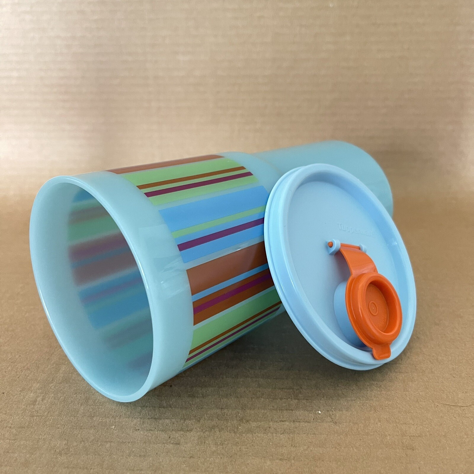 Tupperware Thirstquake Tumbler Large 30 oz. Stripes Light Blue Flip Top ...