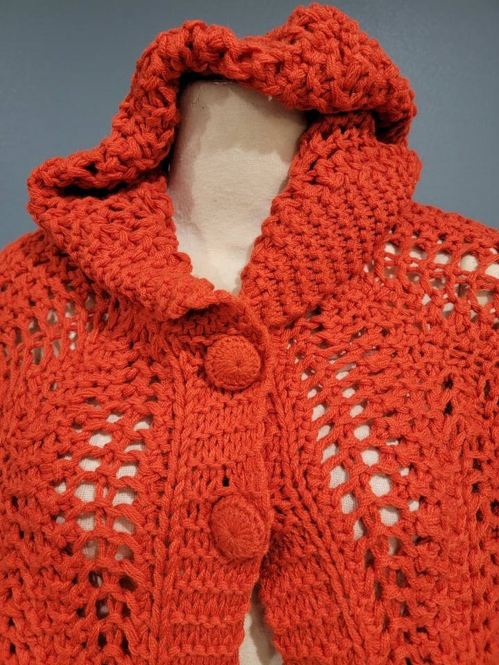 VERTIGO Paris wool blend crochet cropped hooded cape cardigan sweater M ...