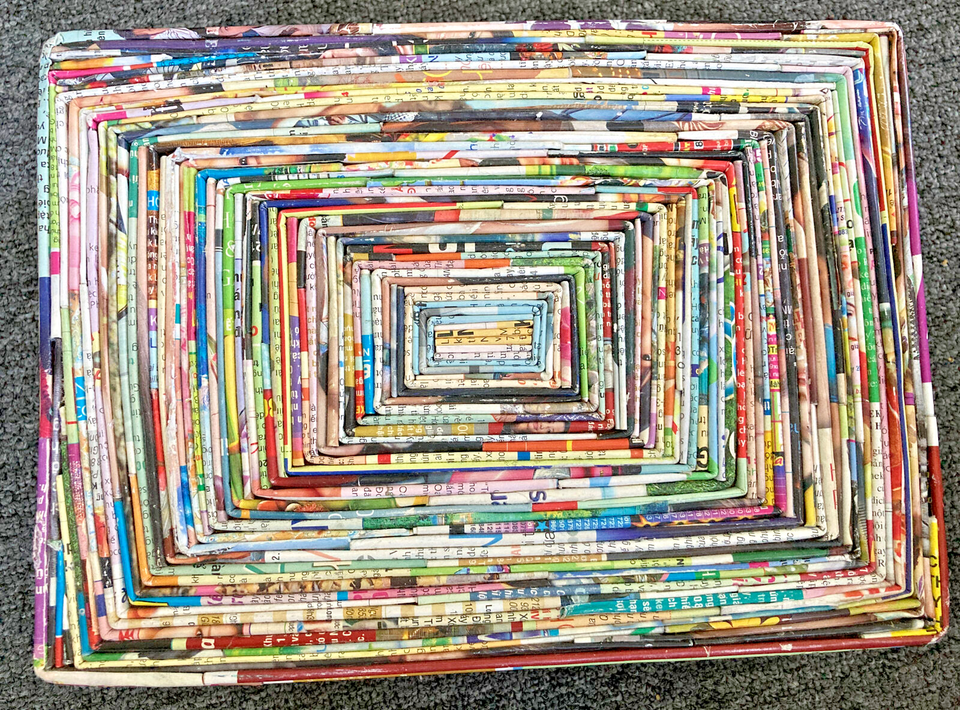 Vintage Rolled Magazine Box Chic Folk Art Shabby MCM Decor Abstract | eBay