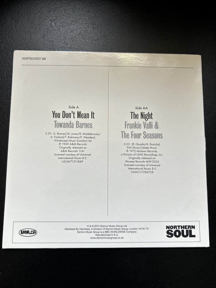 NORTHERN SOUL FRANKIE VALLI THE NIGHT/TOWANDA BARNES YOU DON'T MEAN IT ...