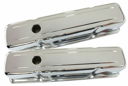 CHROME TALL VALVE ROCKER COVERS SBC PLAIN HOTROD CHEV CHEVROLET | eBay ...