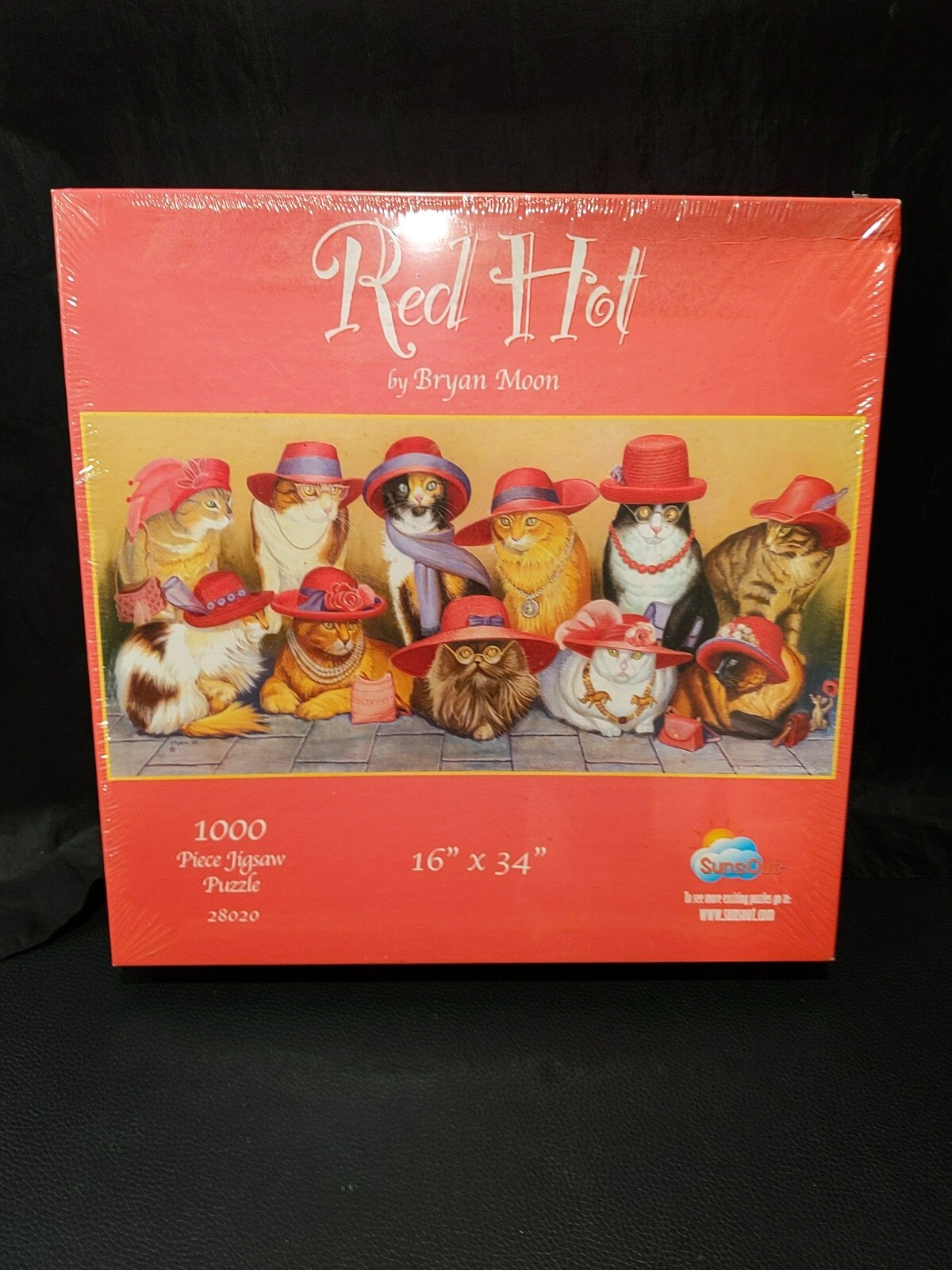 Red Hat Cat Puzzle Bryan Moon New 1000 Piece SunsOut Jigsaw 28020 16x34 ...