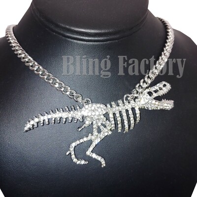Hip Hop Iced T-REX Skeleton Bling Pendant & 6mm 30" Cuban Chain Hip Hop ...