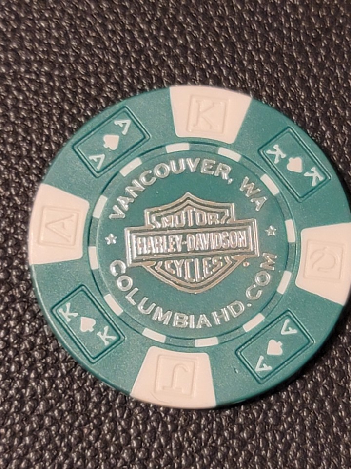 COLUMBIA HD (Green AKQJ) WASHINGTON ~ Harley Davidson Poker Chip ...
