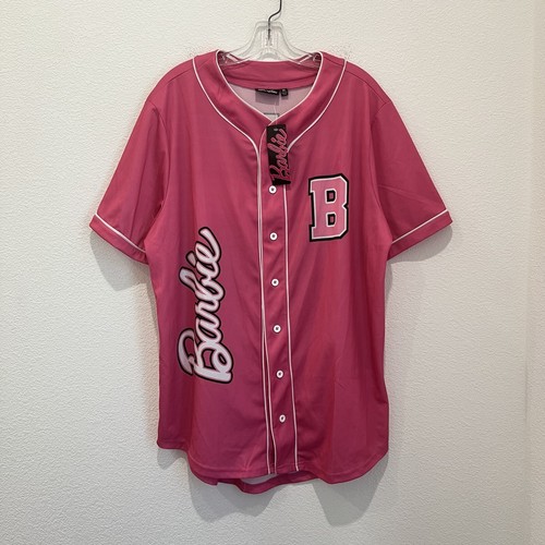 NWT Barbie Malibu Baseball Jersey Shirt For Women Pink White Blokecore ...