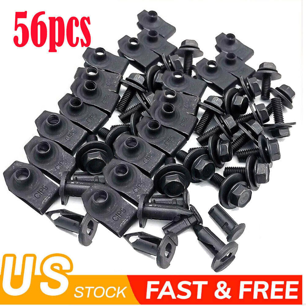 56pc Car Engine Splash Shield Bumper Hardware Kit Body Bolt Screw Nut ...