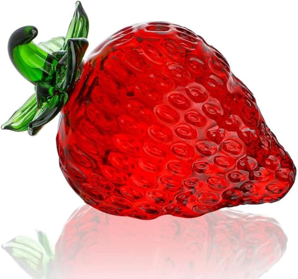 Glass Red Strawberry Figurine Crystal Fruit Collectibles Art Glass ...