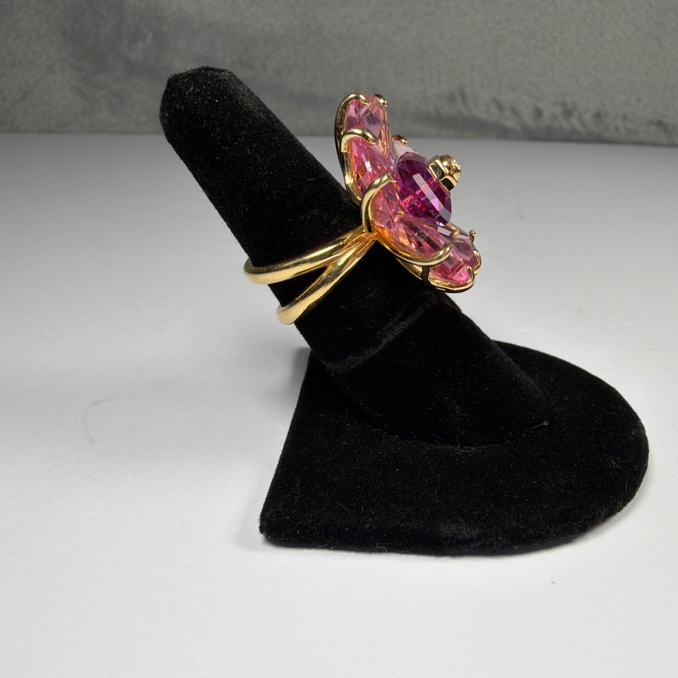 Swarovski Idyllia Florere Flower Cocktail Ring Pink Gold Tone EU 55 US ...