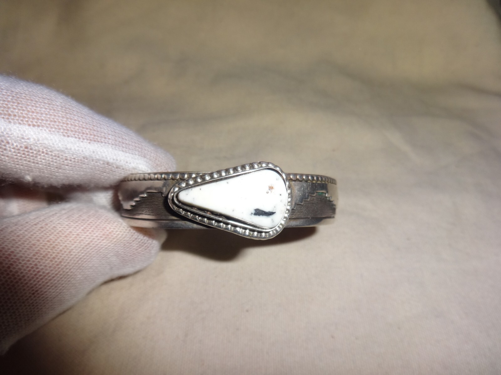 Carol Hatathlie Sterling Silver & Howlite Stamped Cuff Bracelet 7 ...