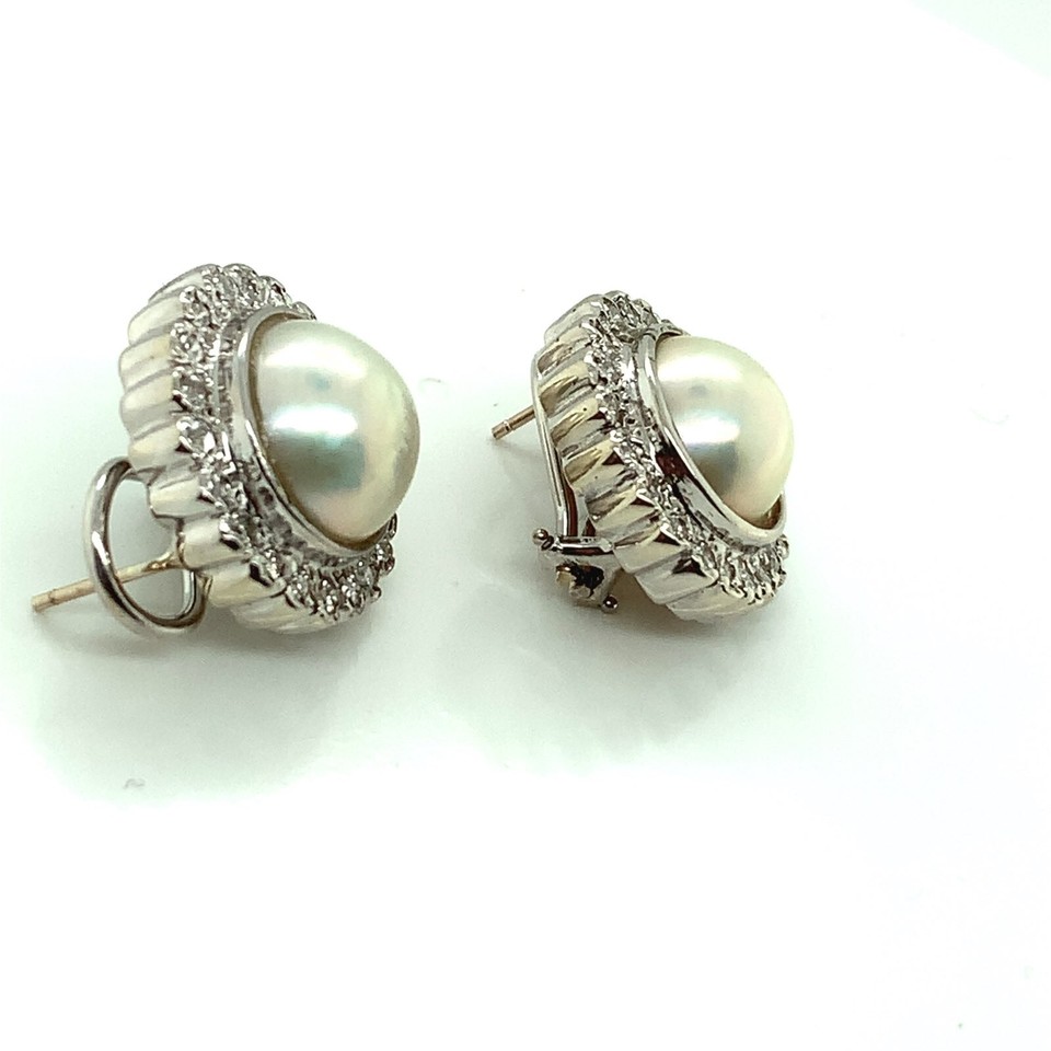 14K White Gold Moby Pearl Earrings | eBay