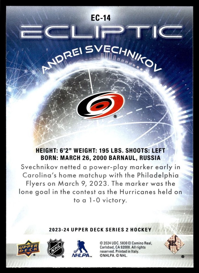 2023-24 Upper Deck Series 2 Andrei Svechnikov EC-14 Ecliptic | eBay