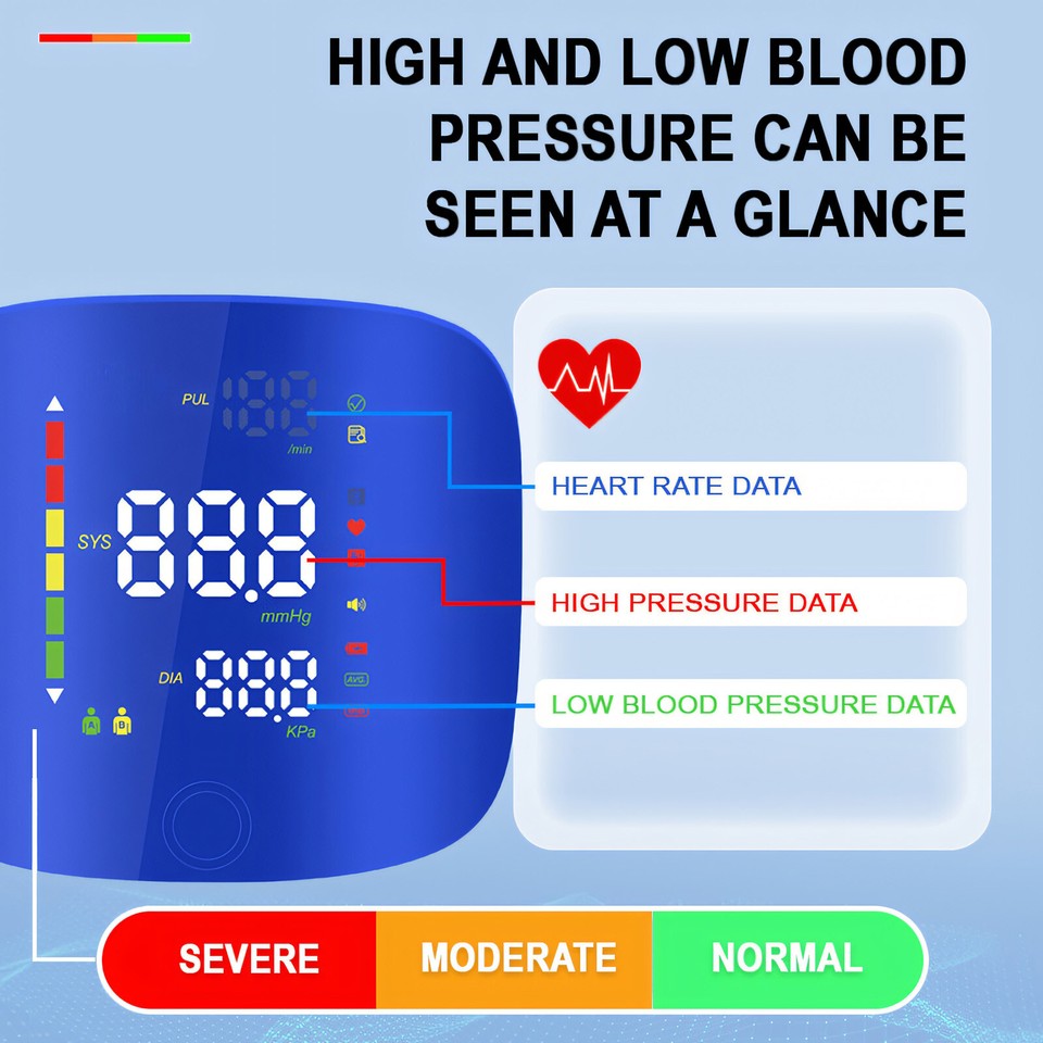 NEW LED Wrist Blood Pressure Monitor Rechargeable Broadcast Heart Rate ...