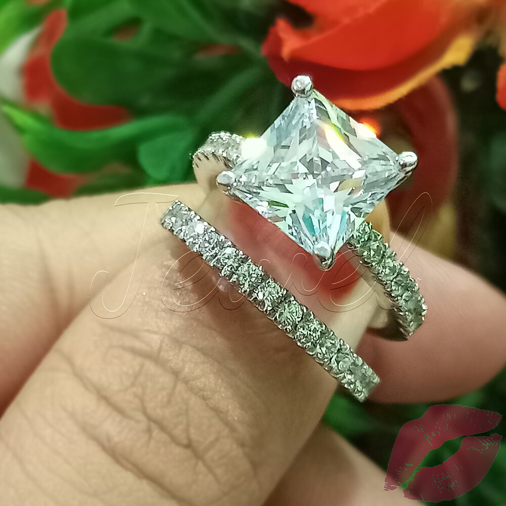 3CT Princess Cut Diamond Engagement Ring Bridal Wedding Set 14k White ...