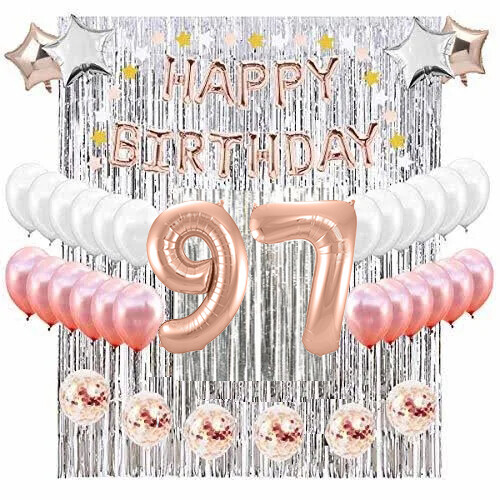 97th Birthday Complete Rose Gold & Silver Balloon Party Decoration ...