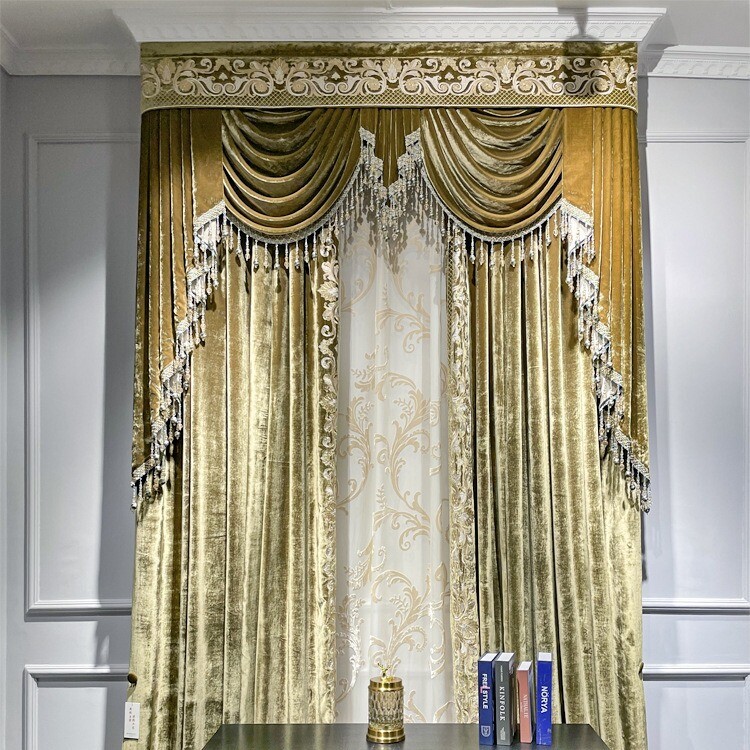 upscale vintage velvet gold cloth blackout curtain tulle valance drape ...