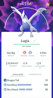 Pokémon G0 -- Level 50 - Lugia 3 Moves For PvP Master League - | eBay