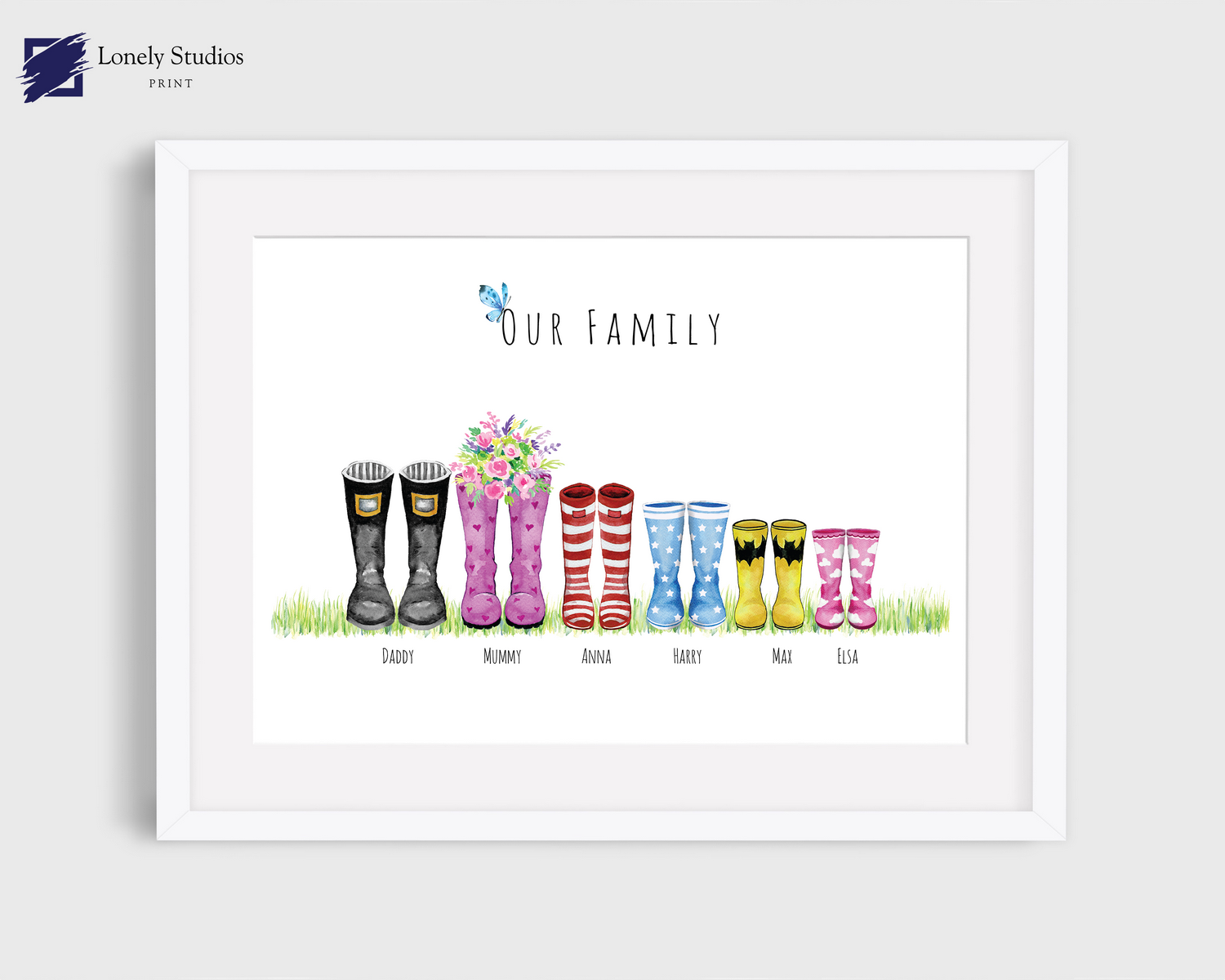 Personalised family welly boot print, wellington boot picture, home ...