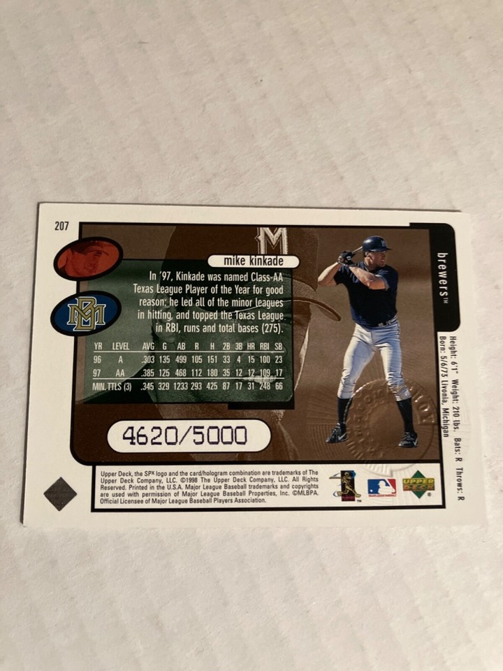 Milwaukee brewers mike kinkade 5000 made 1998 UD baseball card CScan | eBay
