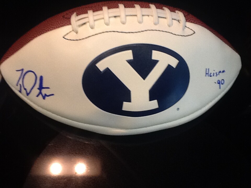 Ty Detmer Signed BYU Cougars Football w/ Heisman Inscription Mormon QB ...