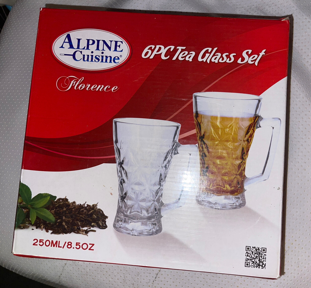 NWB Alpine Cuisine Florence Set of 6 Glass Tea Cups 8.5oz By ARAMCO ...