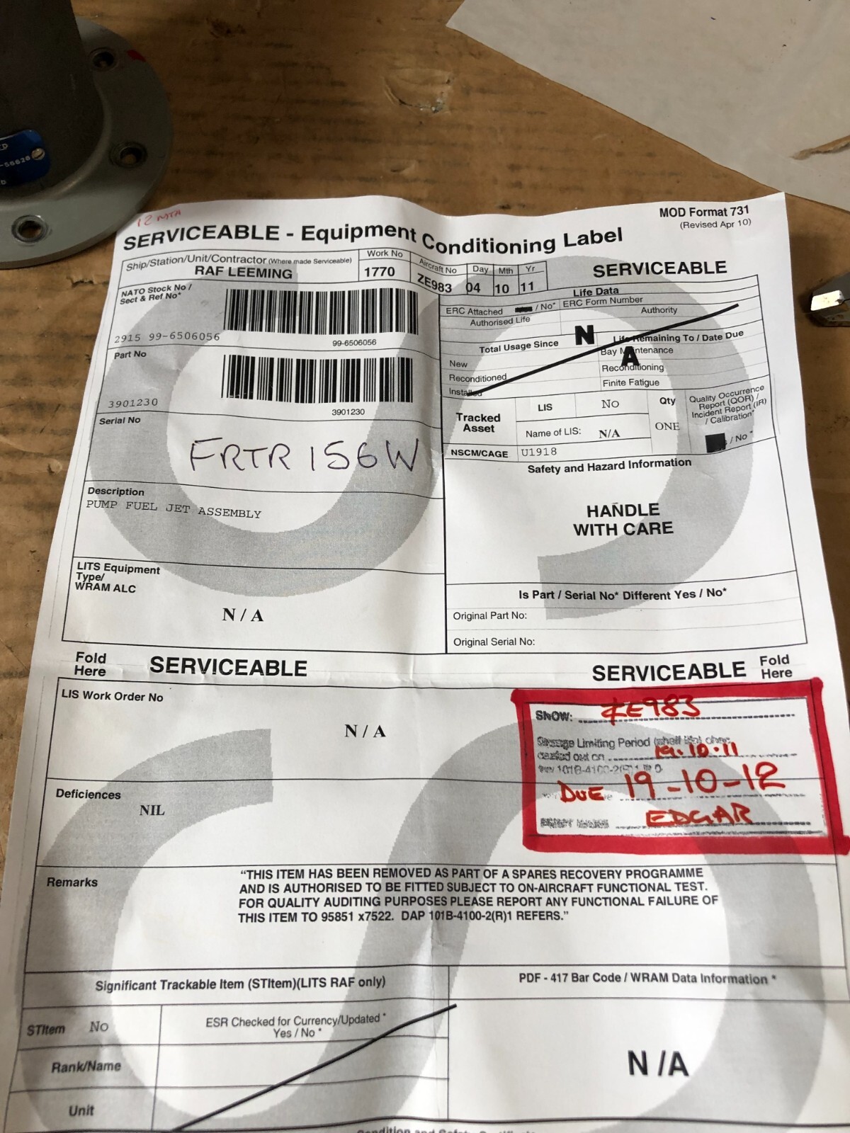 Aircraft ZE983 Jet Fuel Pump. NSN: 2915-99-650-6056. Ex MOD | eBay UK