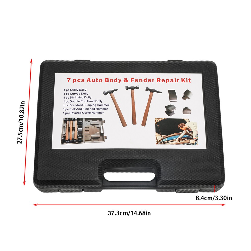 7PC CAR DENT AUTO BODY PANEL REPAIR TOOL KIT HANDLES BEATING DOLLIE ...