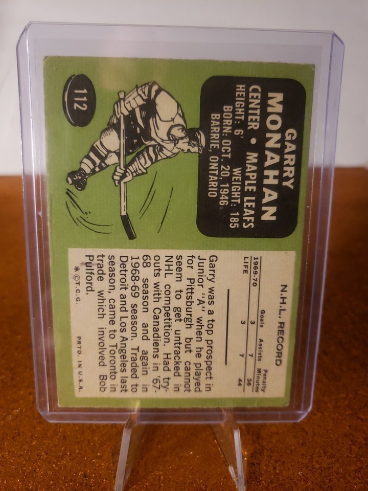 1970-71 Topps Hockey #112 Garry Monahan - Toronto Maple Leafs | eBay