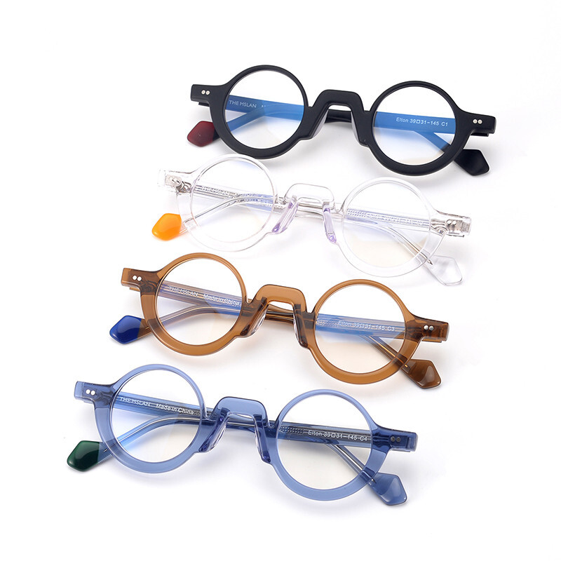 Small Round 39mm Retro Eyeglasses Frames Acetate Full Rim Durable ...
