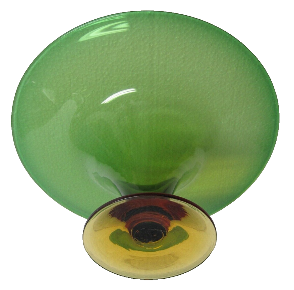 Blenko Large Glass Centerpiece 13.5" Green Amber Yellow Pedestal ...