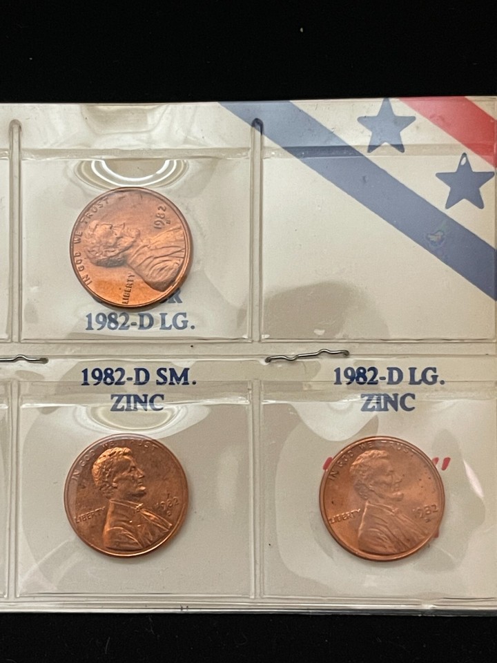1982 USA ONE CENT ALL VARIETIES Copper & Zinc - BU in Holder - Lincoln ...