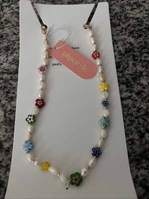 New! Gorgeous Piper K Fresh Water Pearl Flower print Necklace 16.5" + 3 ...
