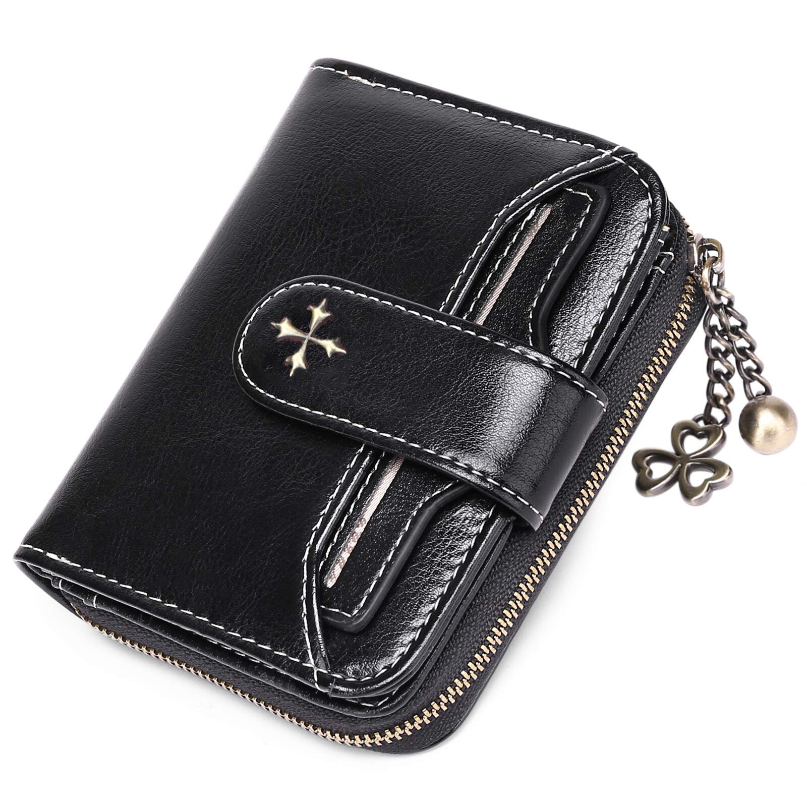 Womens Small Wallet Compact Bifold Leather Purse Card Holder Mini Purse ...