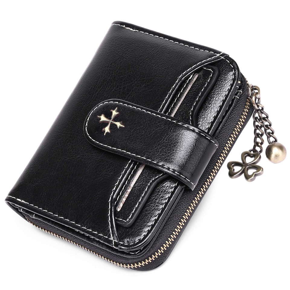 Womens Small Wallet Compact Bifold Leather Purse Card Holder Mini Purse ...
