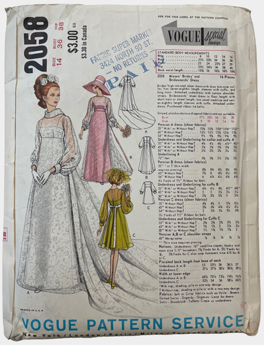 VOGUE BRIDAL DESIGN 2058 Wedding Gown & Bridesmaids Dress Sewing ...