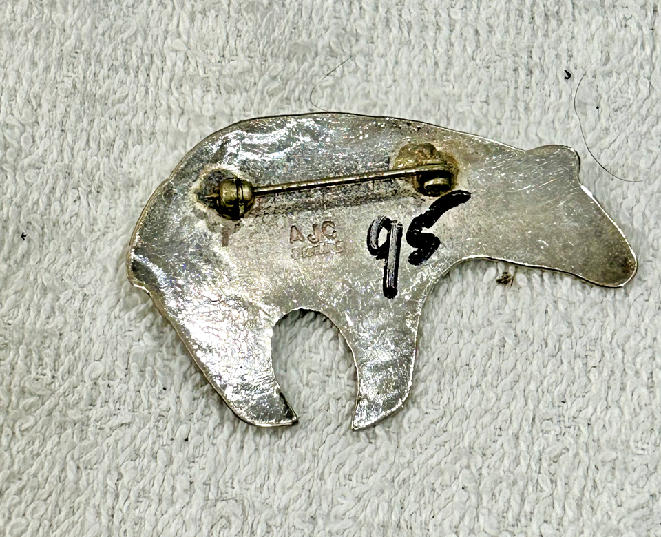 VINTAGE HAND STAMPED STERLING SILVER AND TURQUOISE BEAR PENDANT ALBERT ...