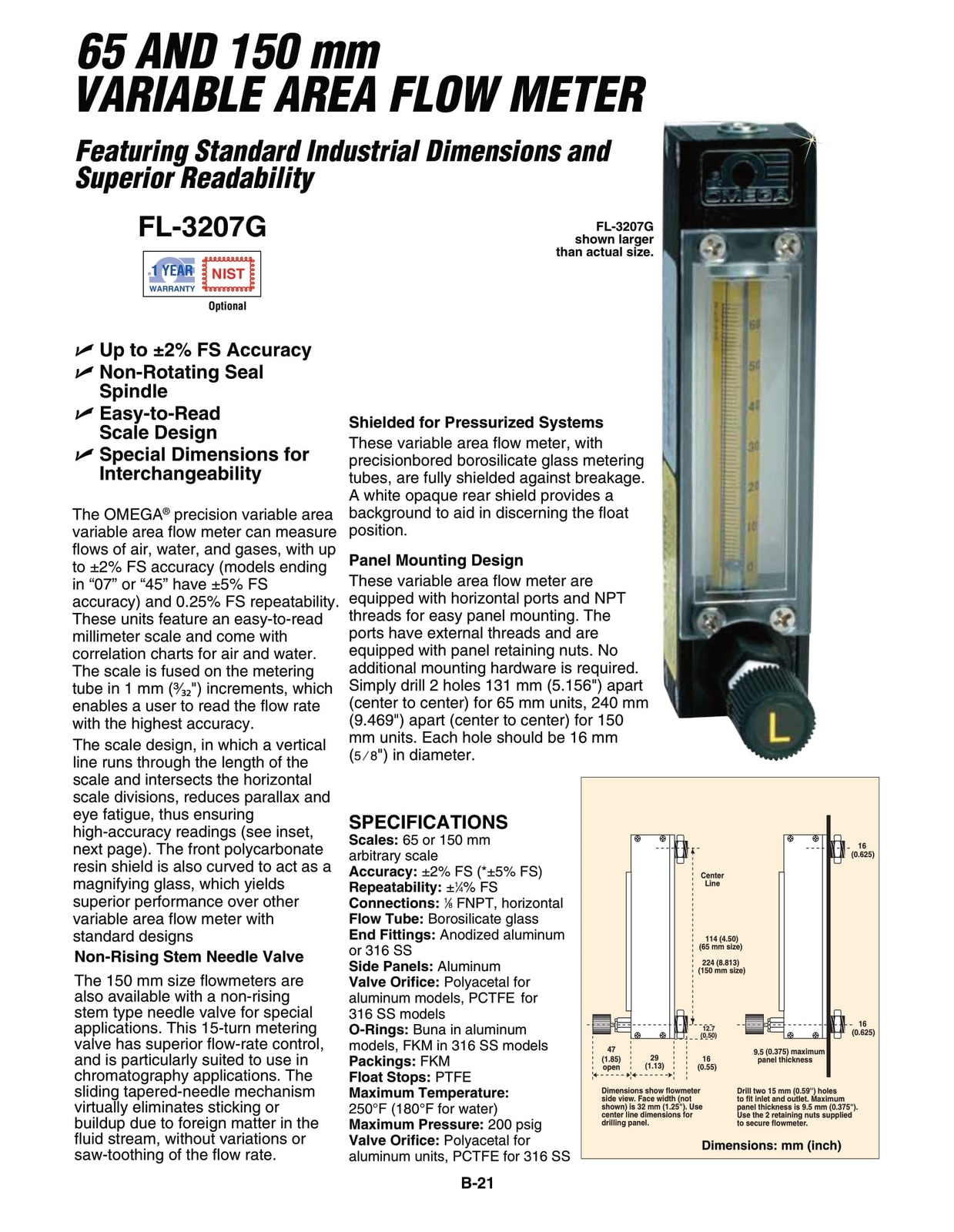Omega FL-3317ST Flowmeter for Tube FT-054-17-ST-VN Rotameter - for sale ...