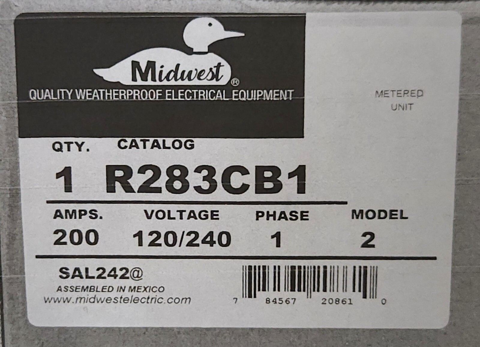 MIDWEST R283CB1 200 AMP Single Phase 120 240VAC Breaker Panel Meter ...