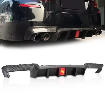Rear Bumper Diffuser W/ LED Light Carbon Look For 2010-2016 BMW F10 M5 ...