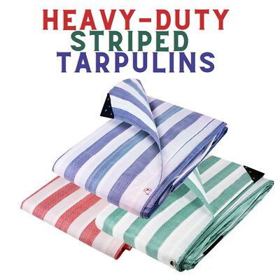 Coloured 170gsm Striped Tarpaulin Heavy Duty Market Stall Cover Tarp ...