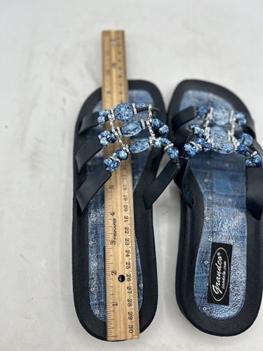 Grandco Denim Slide Sandal Women's Sz 8 Black Blue Beaded Flip Flops ...