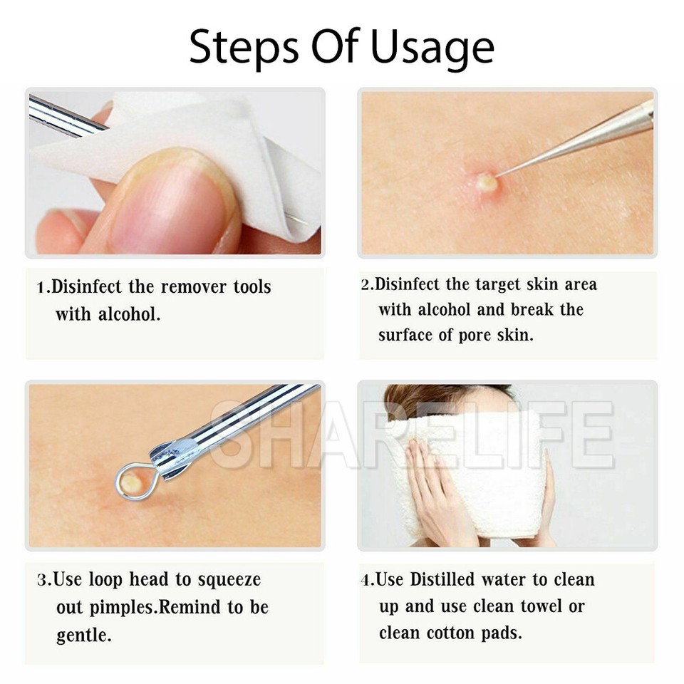 8Pcs Set Blackhead Extractor Tool Remover Pimple Blemish Comedone Kit ...