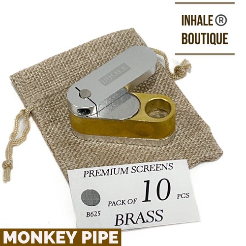 INHALE®️ Foldable Brass Aluminum Smoking Pipe / Monkey Pipe In A Burlap ...