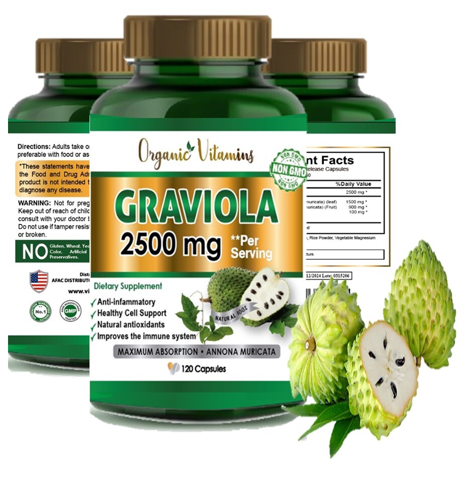 Graviola Capsules 2500mg 120 Pure Natural Soursop Capsules Leaves fruit ...